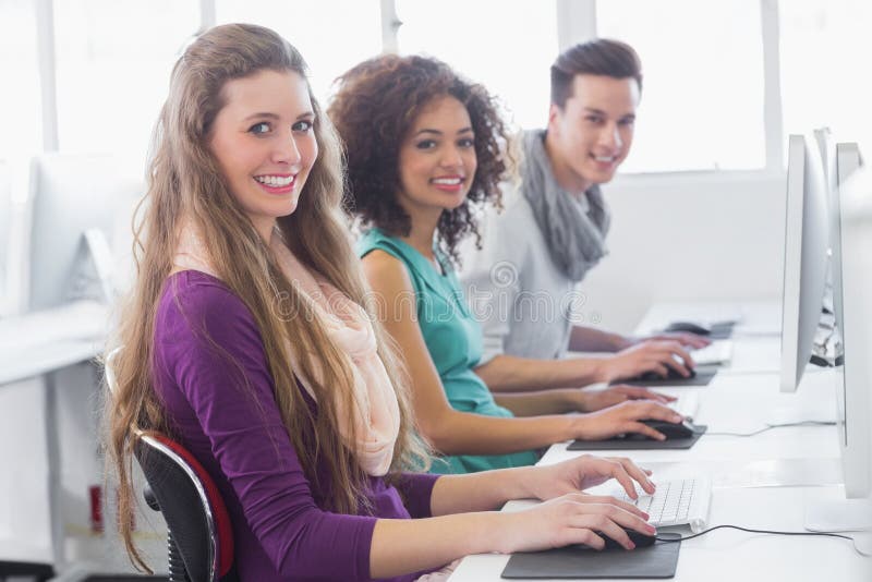 Students Working in Computer Room Stock Image - Image of monitor, adult ...