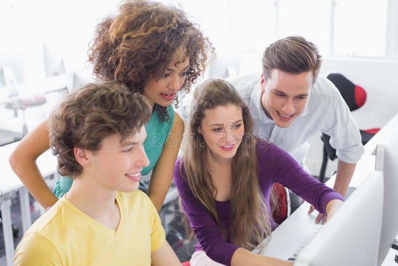 Students Working in Computer Room Stock Photo - Image of happy ...
