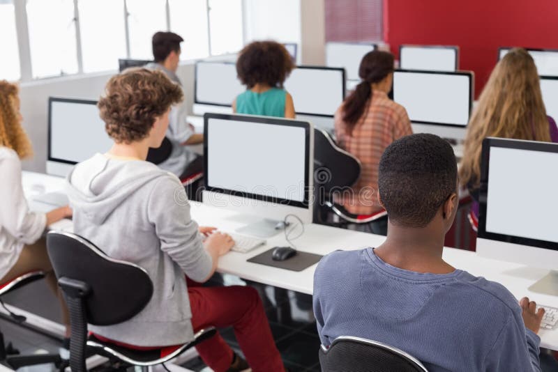 Students Working in Computer Room Stock Image - Image of male, adult ...