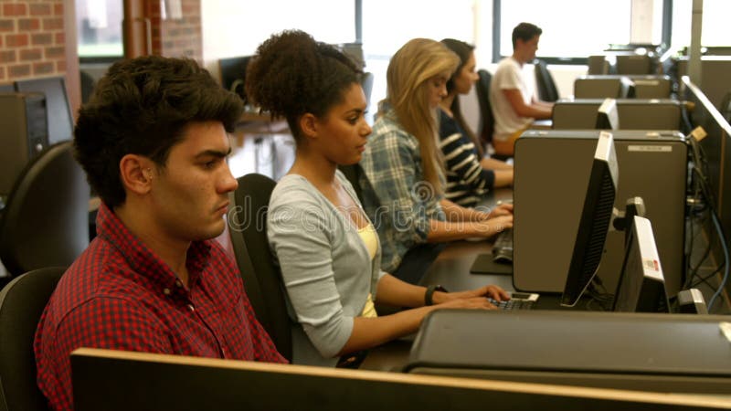 Students Working in Computer Room Stock Footage - Video of college ...