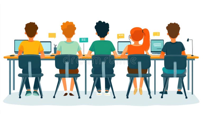 Students Working at Computers Stock Illustration - Illustration of ...