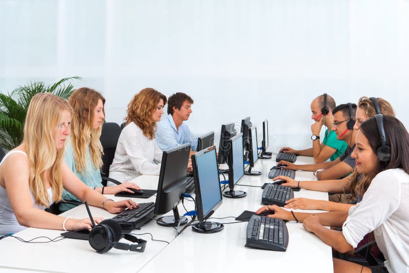 Students with Headset in Computer Lab Stock Photo - Image of ...