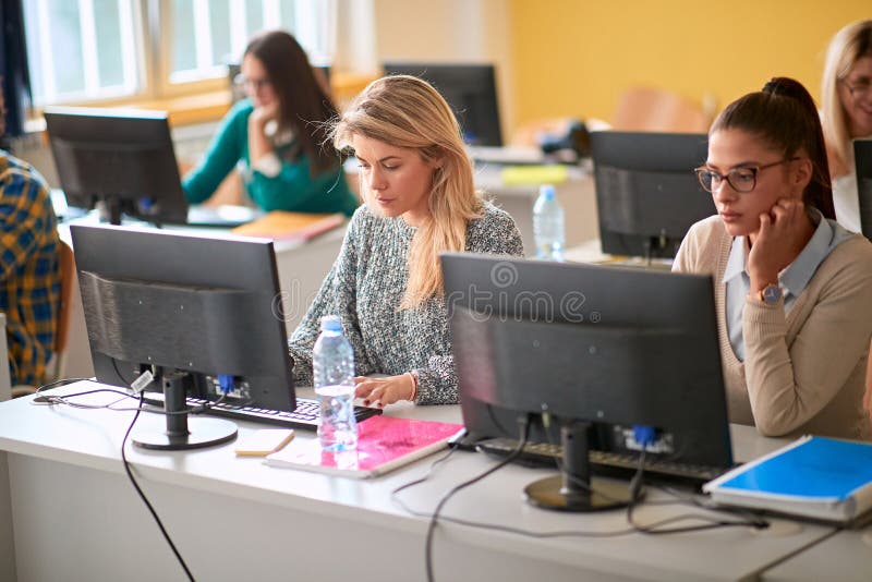 Students Working on Computers at an Informatics Lecture Stock Photo ...