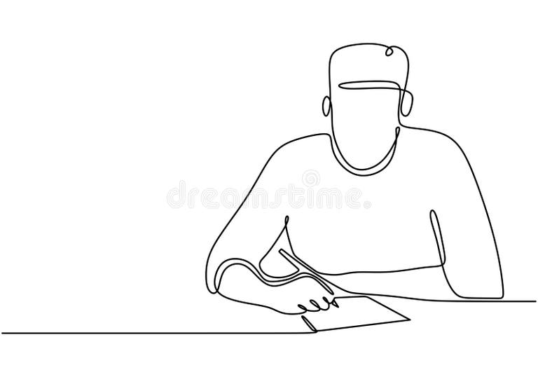 Students Working on Exams in Continuous Line Drawing. Focus and ...