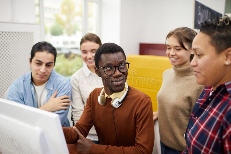 Students Working on Group Project in Library Stock Photo - Image of ...