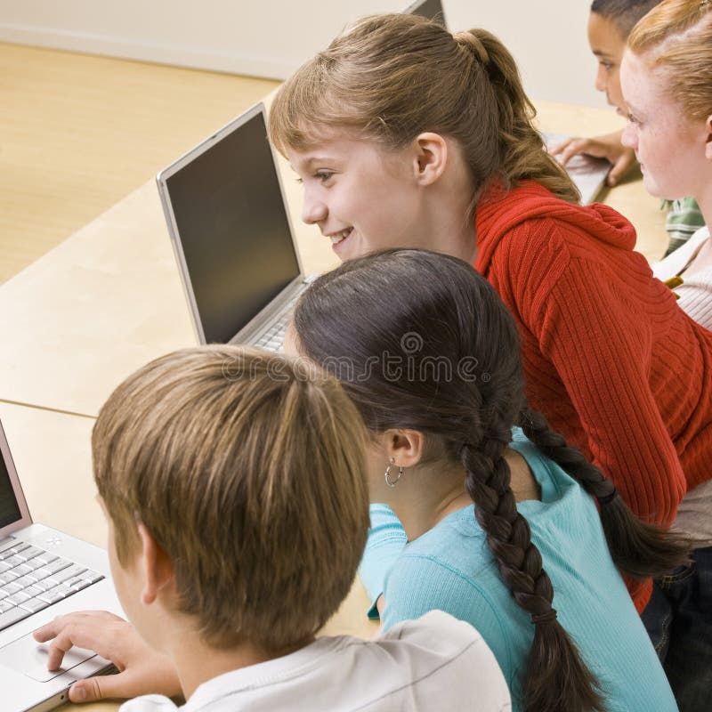 Kindergarten Children Learning To Use Computers Stock Image - Image of ...