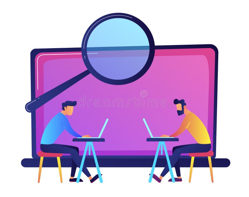 Students Working with Laptops and Searching Information Vector ...