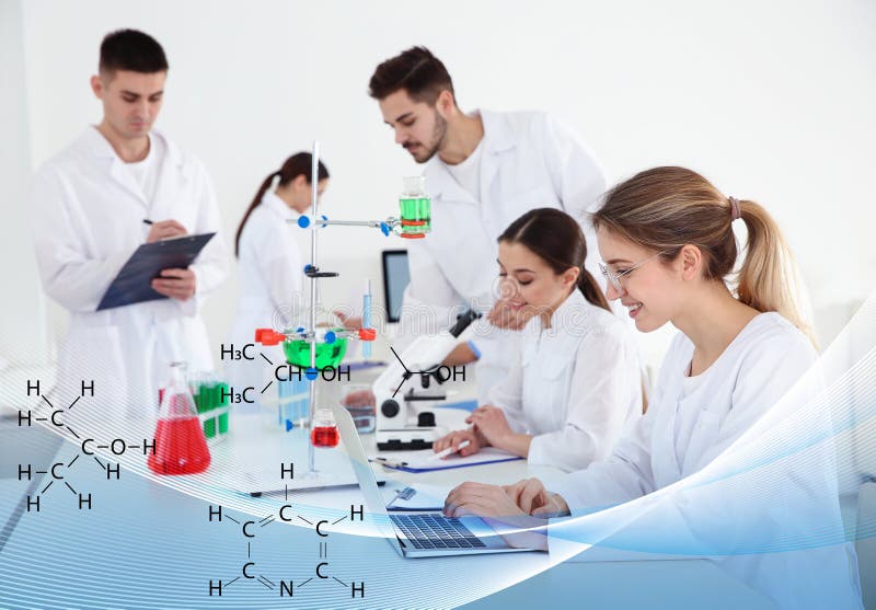 Students Working in Scientific Laboratory. Experimental Chemistry Stock ...