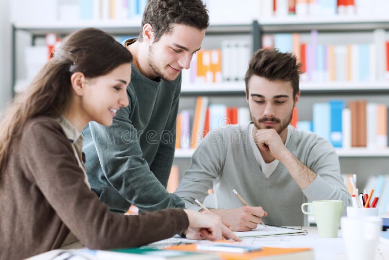 Students Working on a Project Stock Image - Image of friends, library ...
