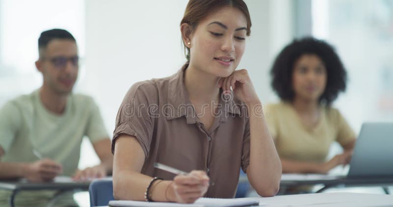 Students, Writing and Book in Lecture at University for Learning ...