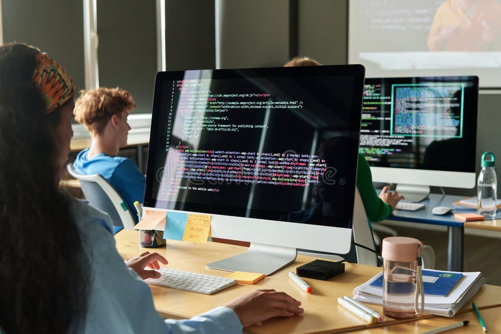People Writing Computer Code Stock Photo - Image of computer, study ...