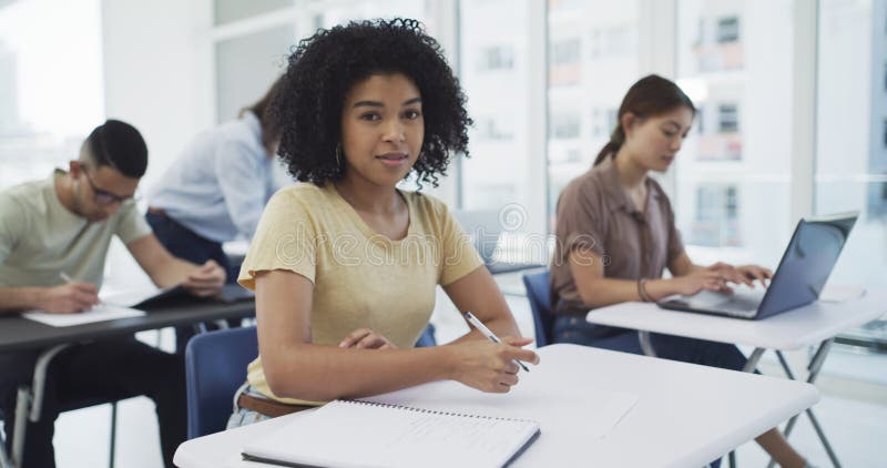 Students, Writing and Notebook in Lecture at University for Learning ...