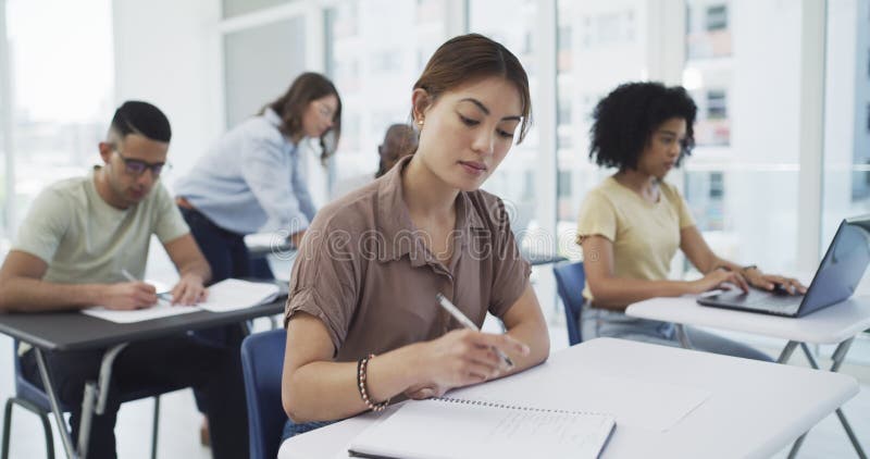 Students, Writing and Notes in Lecture at University for Learning ...