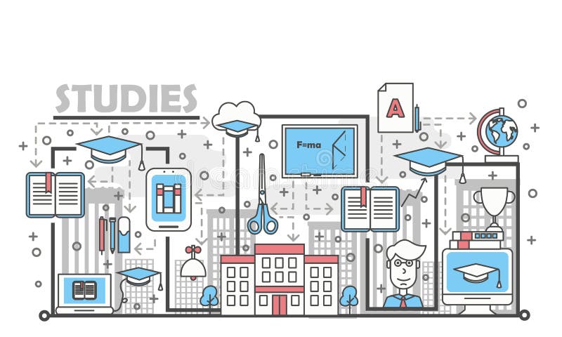 Studies Concept Vector Flat Line Art Illustration Stock Vector ...