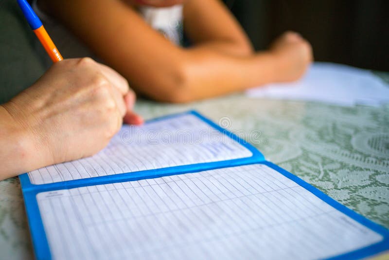 Studing Human Writing Writing in a Notebook Stock Image - Image of ...