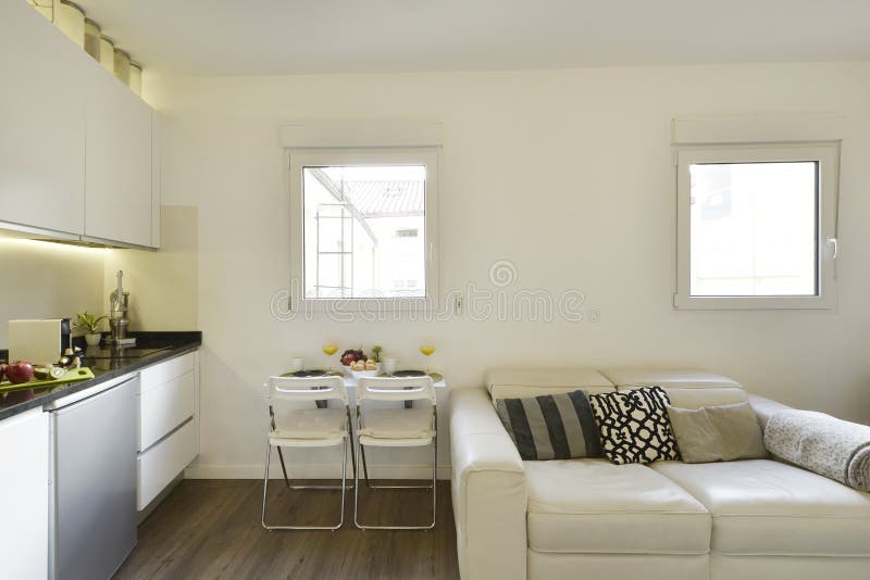Studio Apartment with Open Kitchen, Folding Table with Fruit Bowl and ...