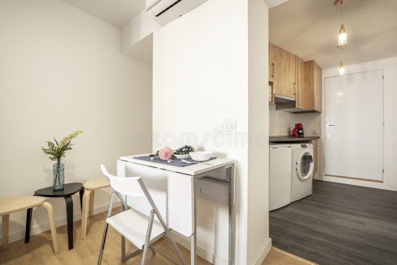 Studio Apartment with Open Plan Kitchen, Living Room Stock Image ...