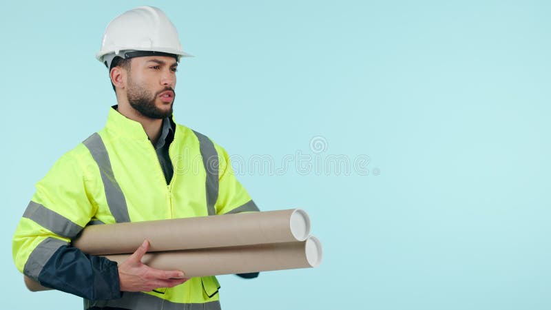 Studio Architect, Blueprint and Man Explain Engineering Design, Mockup ...