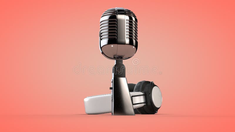 Studio Audio Headphones and Microphone. 3D Rendering Stock Illustration ...