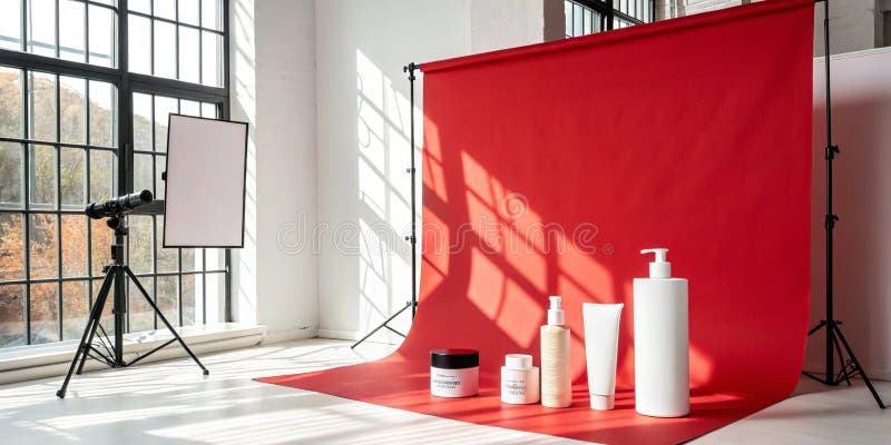 Studio Backdrop with Red Window Shadow for Product Presentation Stock ...