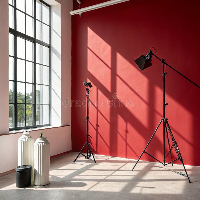 Studio Backdrop with Red Window Shadow for Product Presentation Stock ...