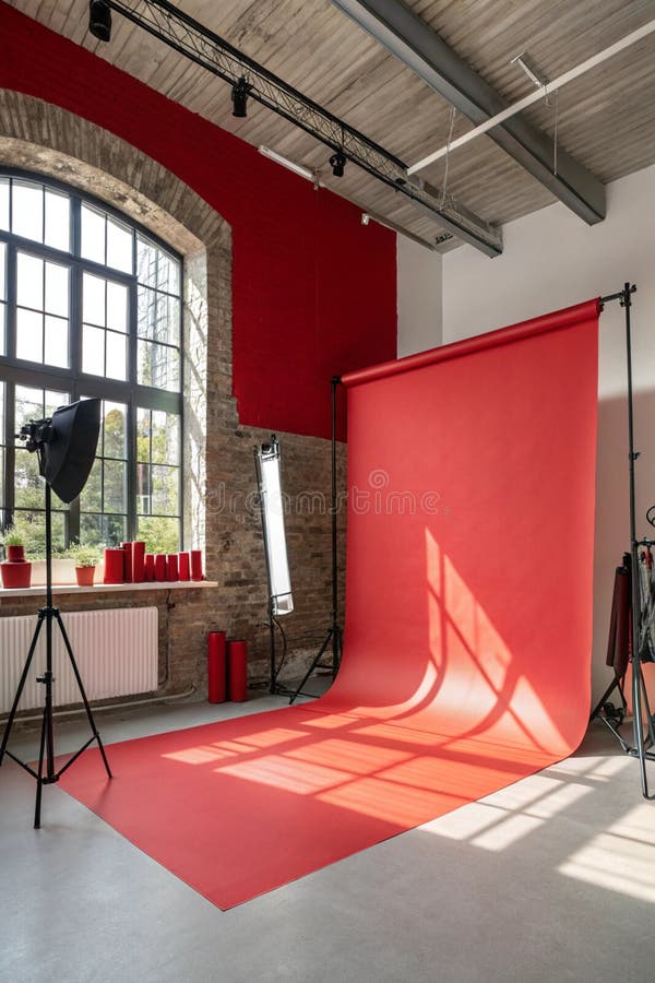 Studio Backdrop with Red Window Shadow for Product Presentation Stock ...