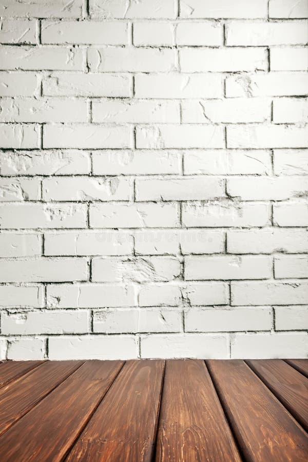 Studio Background. White Brick Wall and Wood Floor Stock Photo - Image ...