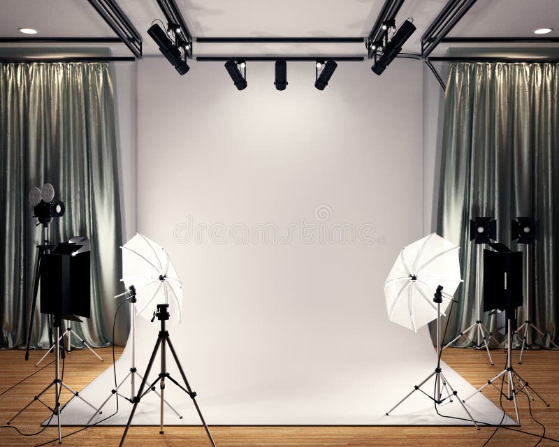 Studio BIg - Modern Film Studio with White Screen. 3D Rendering Stock ...