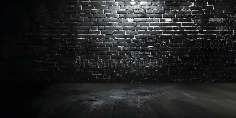 Studio with Black Brick Wall and Lighting. Black Brick Texture Stock ...