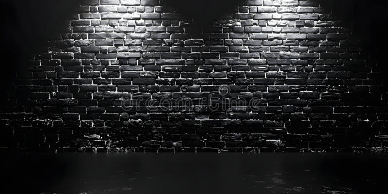 Studio with Black Brick Wall and Lighting. Black Brick Texture Stock ...