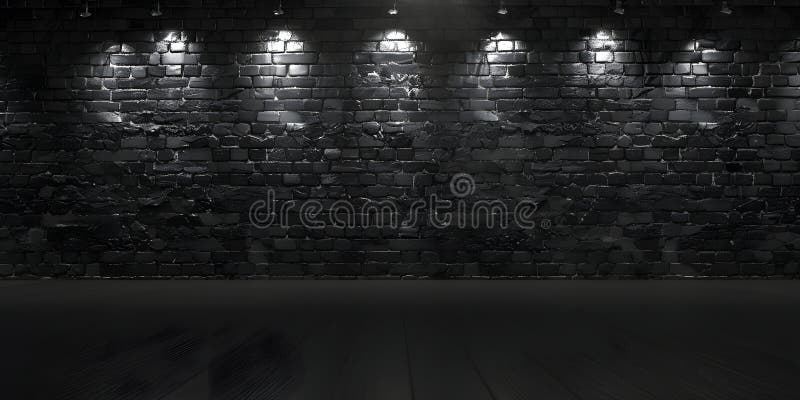 Studio with Black Brick Wall and Lighting. Black Brick Texture Stock ...