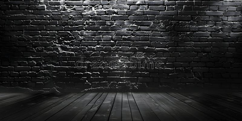 Studio with Black Brick Wall and Lighting. Black Brick Texture Stock ...