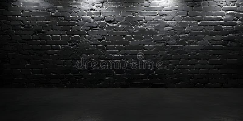 Studio with Black Brick Wall and Lighting. Black Brick Texture Stock ...