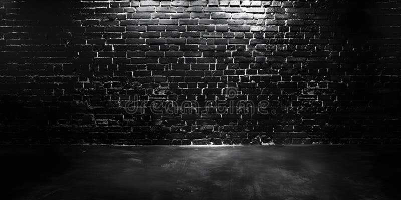 Studio with Black Brick Wall and Lighting. Black Brick Texture Stock ...