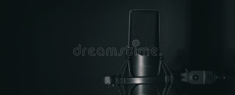 Studio Black Microphone in the Dark Room Stock Photo - Image of metal ...