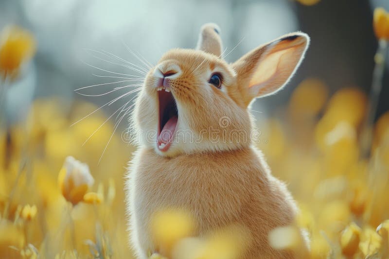In a Studio with a Bright Colors Background, a Surprised Rabbit is ...