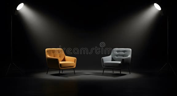 Studio Chairs Under Spotlight: a Dramatic Scene Stock Illustration ...