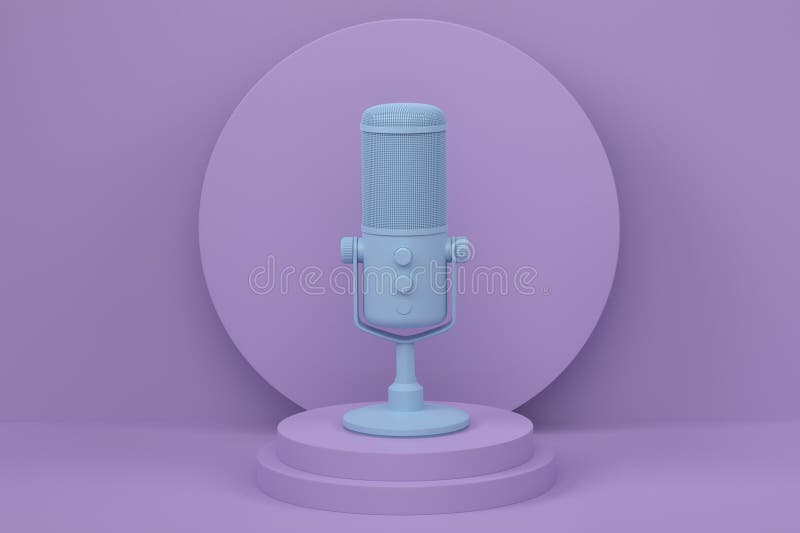 Studio Condenser Microphone on Cylinder Podium with Step on Monochrome ...