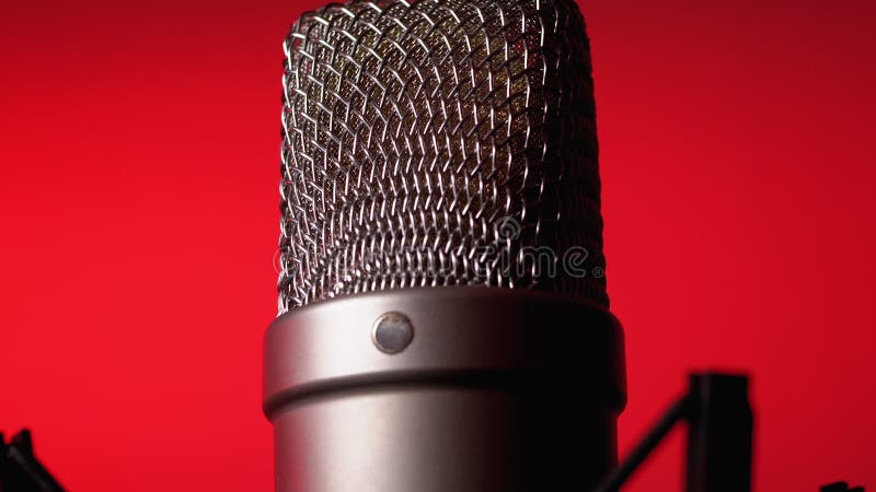 Studio Condenser Microphone Rotates on Red Background. Stock Footage ...