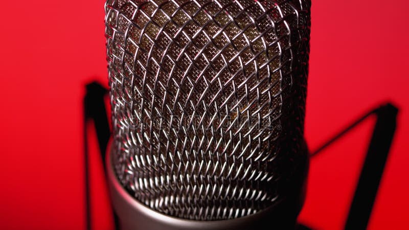 Studio Condenser Microphone Rotates on Red Background. Stock Footage ...