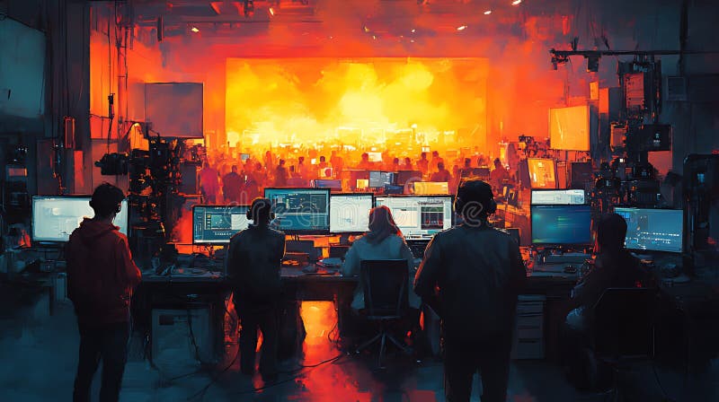 Studio Control Room Crew Monitors Concert Broadcast Stock Illustration ...