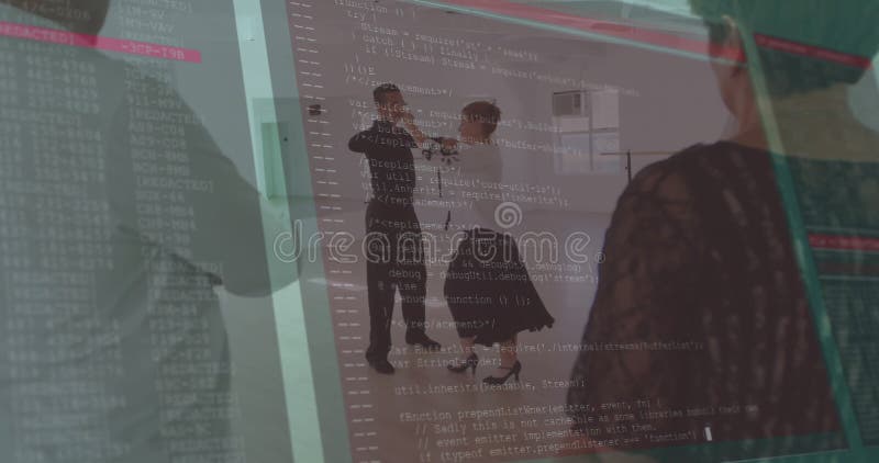 In Studio, Dancers Practicing with Animation of Computer Code and ...