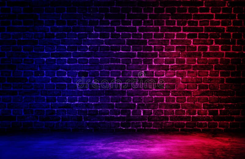 Studio Dark Room Black Brick Wall with Red and Blue Lighting Effect ...