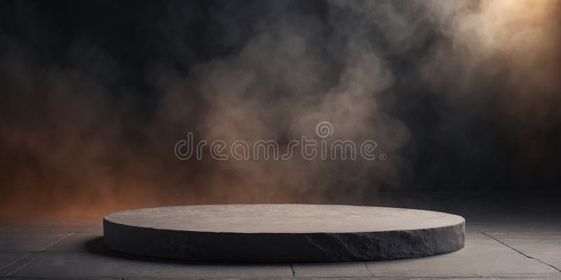 Studio Dark Room Stone Stage or Podium with Fog or Mist. Stock Photo ...