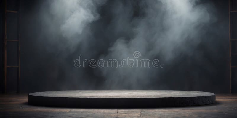 Studio Dark Room Stone Stage or Podium with Fog or Mist. Stock Image ...