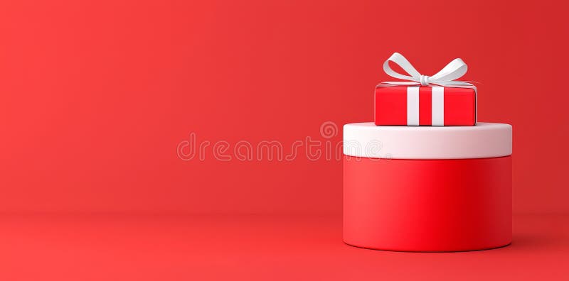 In a Studio with a Deep Red Interior, a Simple Circular Podium Stands ...