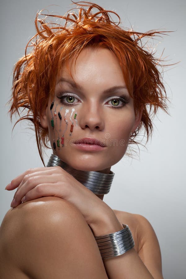 Studio Fashion Portrait Cyber Woman Stock Photo - Image of naked ...