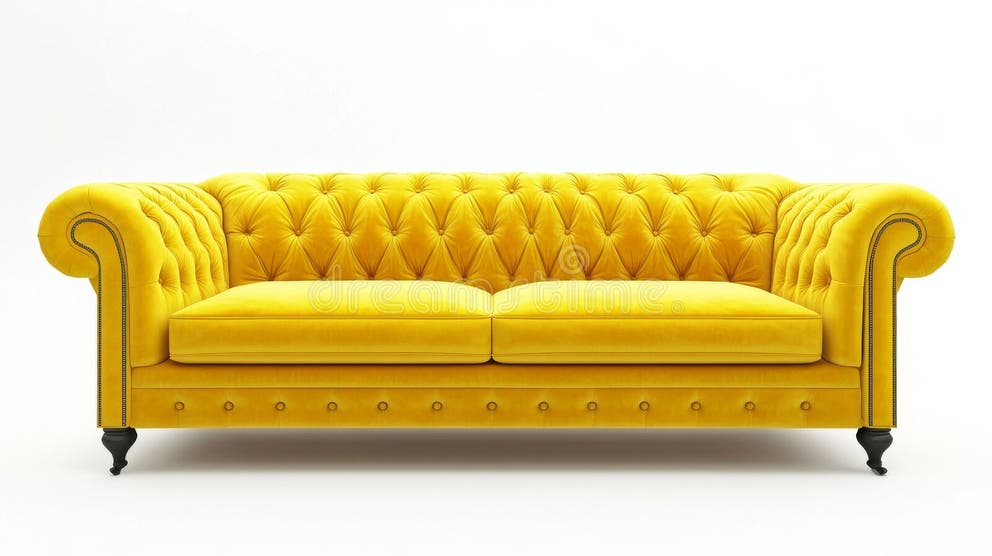 The Studio Features a Tufted Yellow Velvet Sofa As Part of Its Interior ...