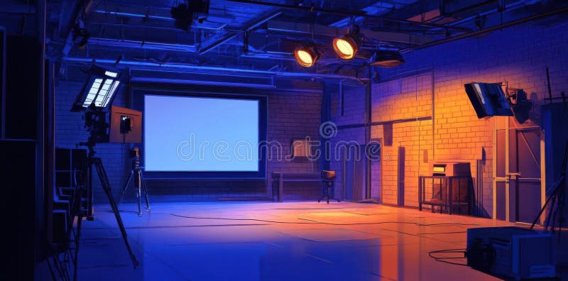 Studio Film Set with Blue Lighting Stock Illustration - Illustration of ...