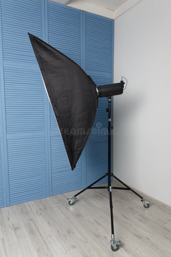 Studio flash with soft box stock photo. Image of photographic - 164794868